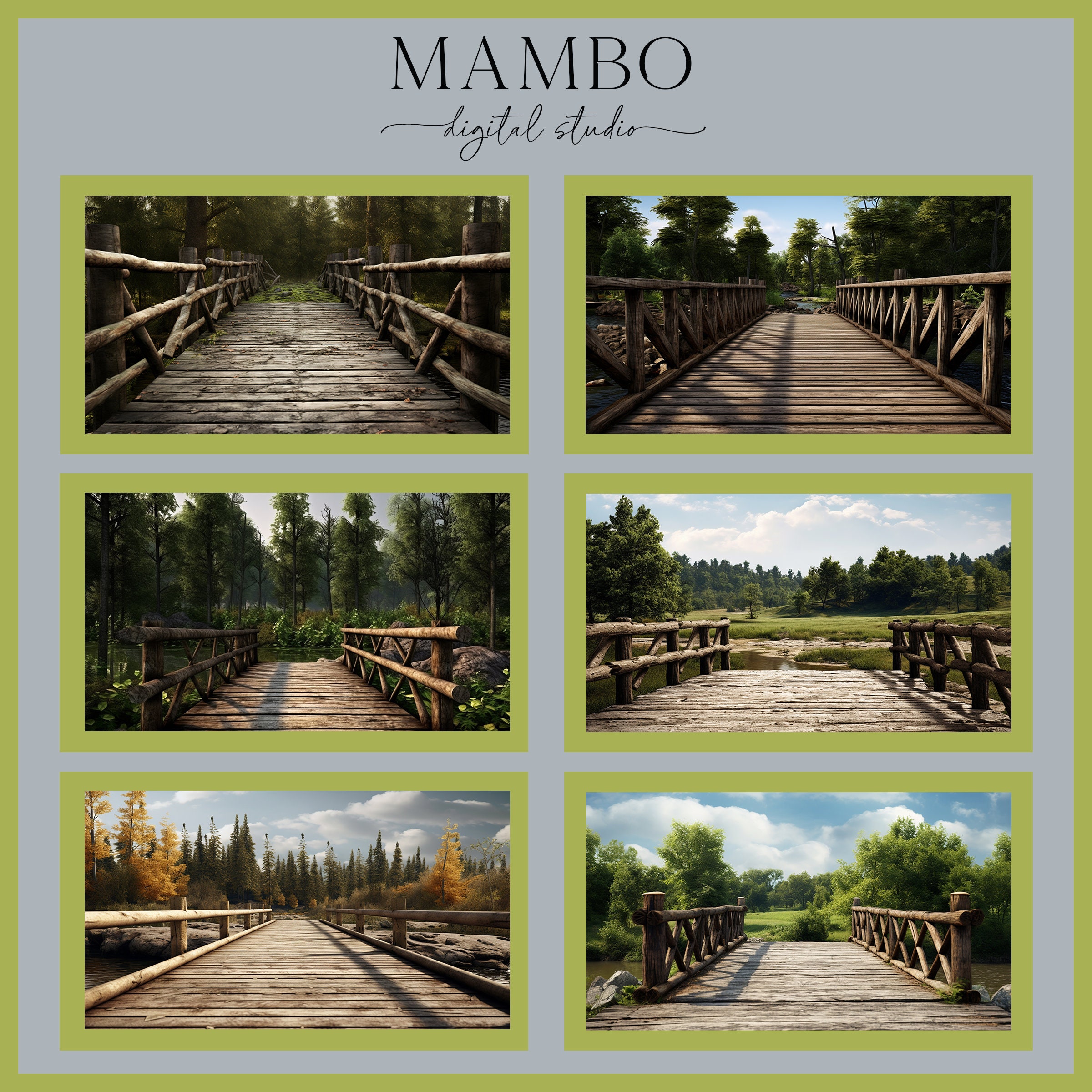 Wooden Bridges Digital Backdrop Set, Photoshop Background, Digital ...