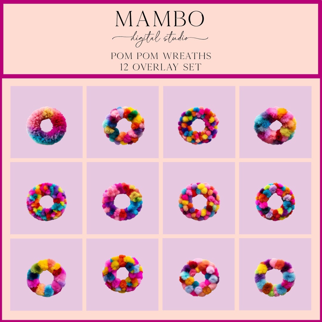 Pom Pom Wreaths, Christmas Photoshop Overlay Set, Photoshop Overlays ...
