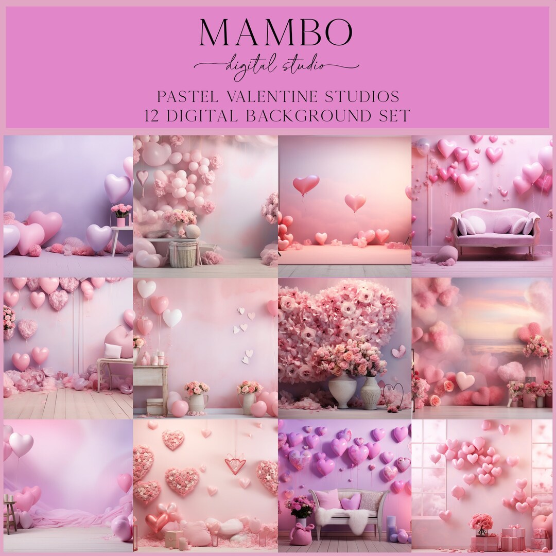 Pastel Valentine Studios Digital Backdrop Set, Photoshop Background ...