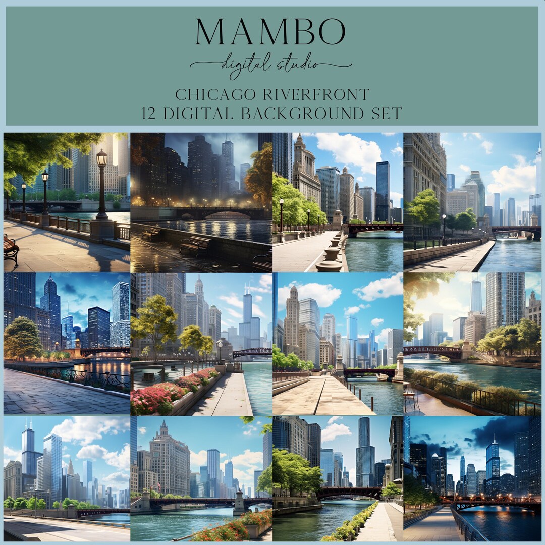 Chicago Riverfront Digital Backdrop Set, Photoshop Background, Digital ...