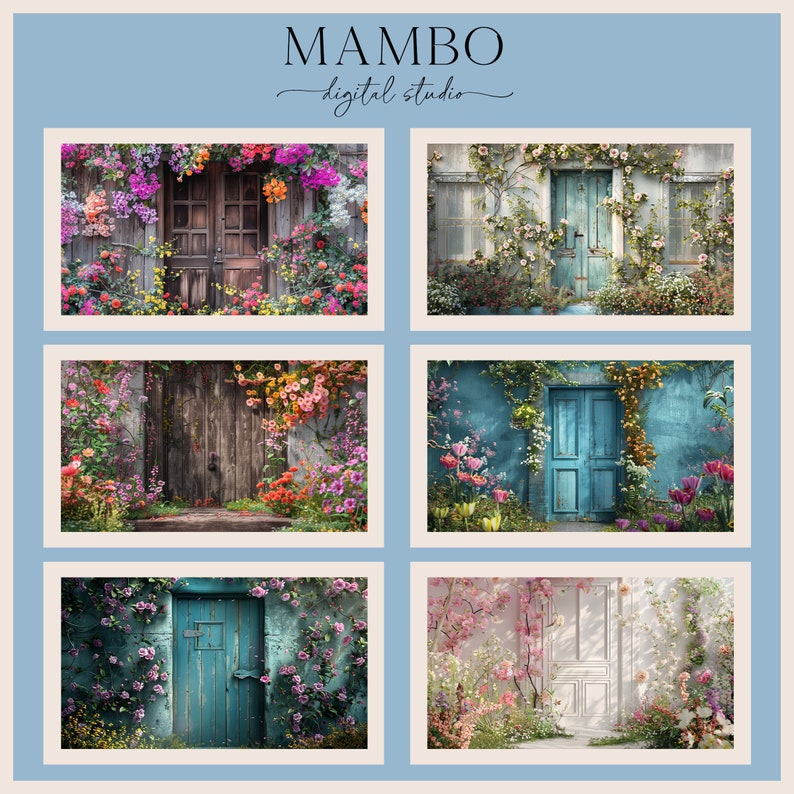 Spring Flower Doors Digital Backdrop Set, Photoshop Background, Digital ...