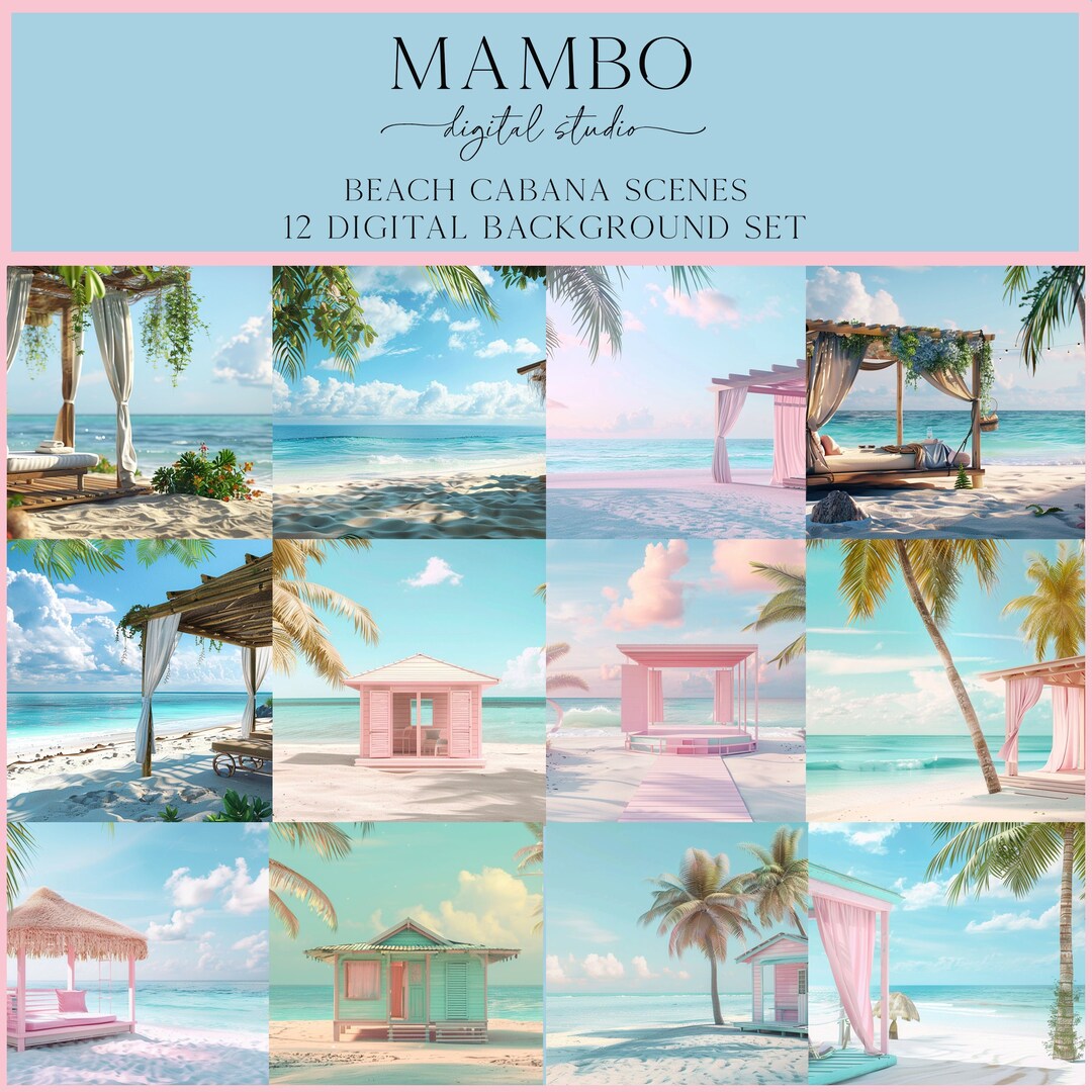 Beach Cabana Scenes Digital Backdrop Set, Photoshop Background, Digital ...