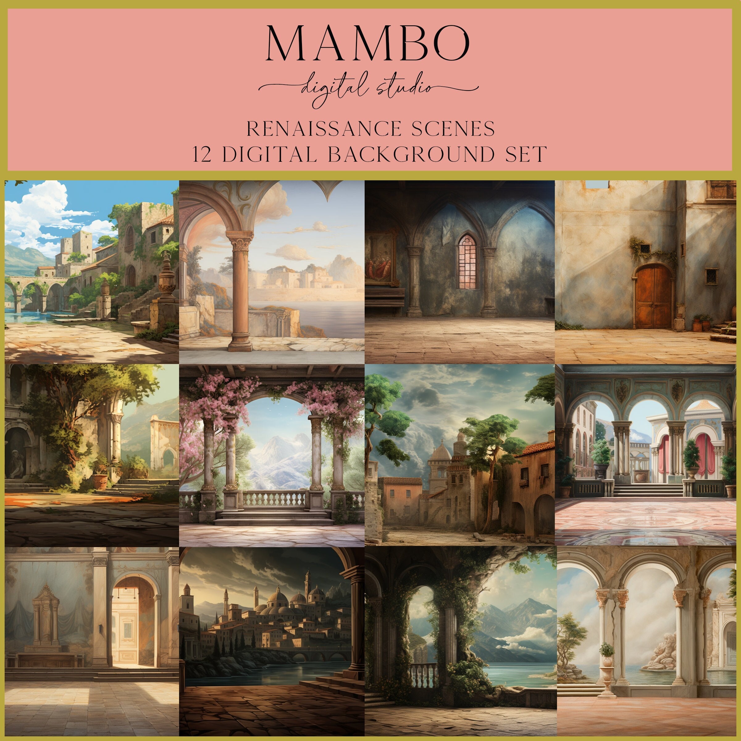 Renaissance Art Scenes Dance Digital Backdrop Set, Photoshop Background ...