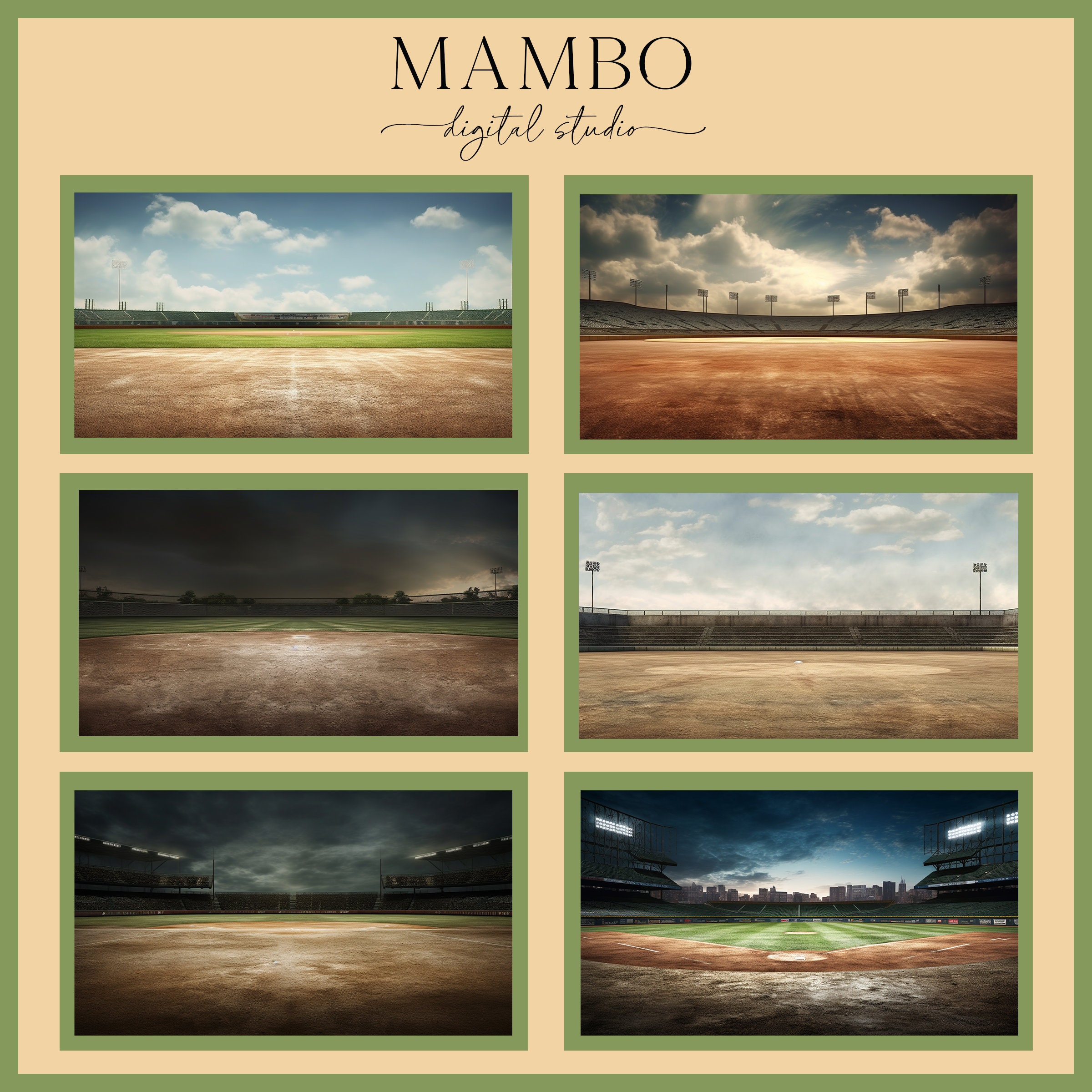 Baseball Field Digital Backdrop Set, Photoshop Background, Digital ...