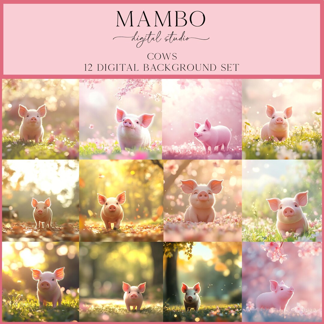 Pig Scenes Digital Backdrop Set, Photoshop Background, Digital ...