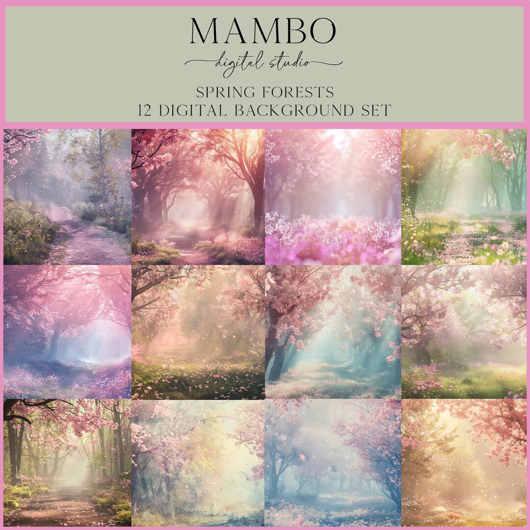 Spring Forest Scenes Digital Backdrop Set, Photoshop Background ...