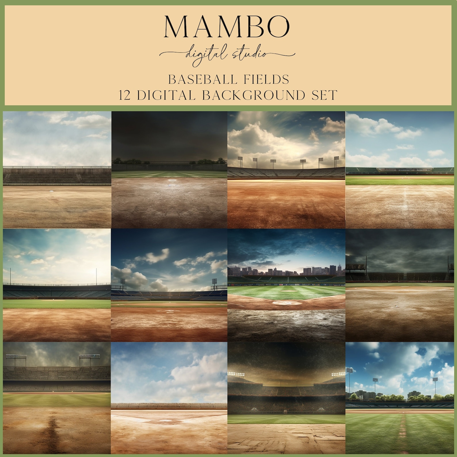 Baseball Field Digital Backdrop Set, Photoshop Background, Digital ...