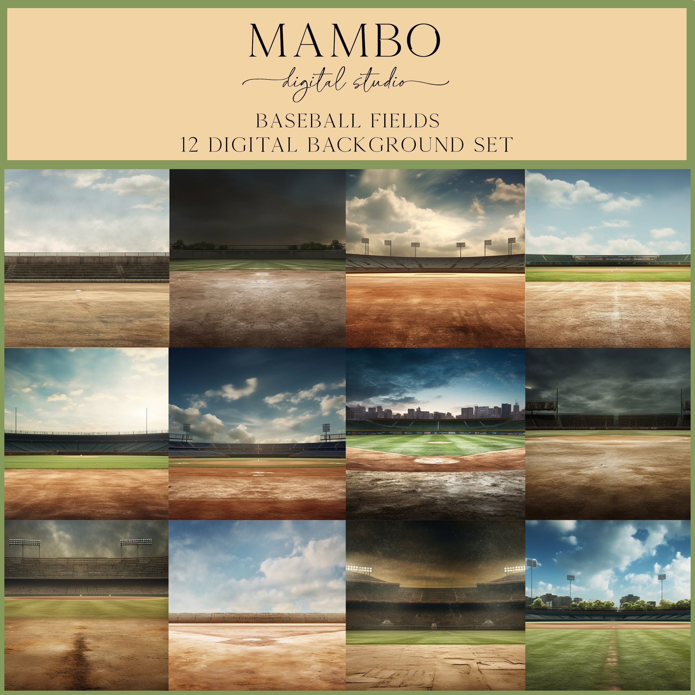 Baseball Field Digital Backdrop Set, Photoshop Background, Digital ...