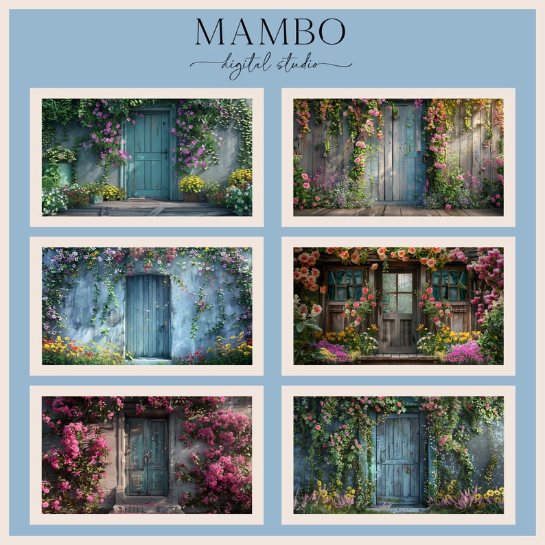 Spring Flower Doors Digital Backdrop Set, Photoshop Background, Digital ...