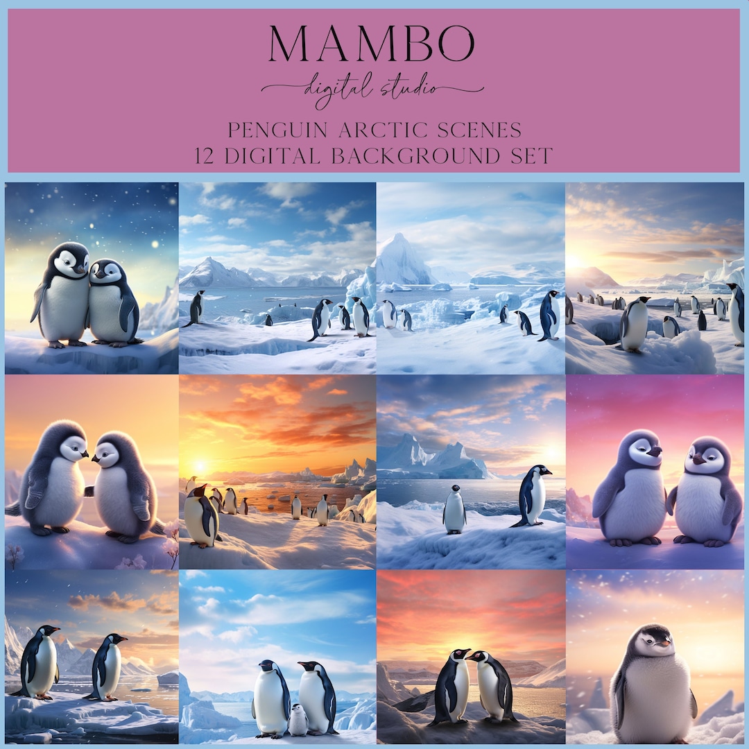 Penguin Arctic Scenes Digital Backdrop Set, Photoshop Background ...