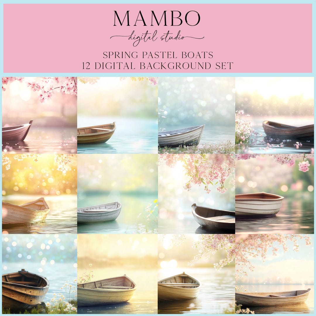 Spring Pastel Boat Scenes Digital Backdrop Set, Photoshop Background ...