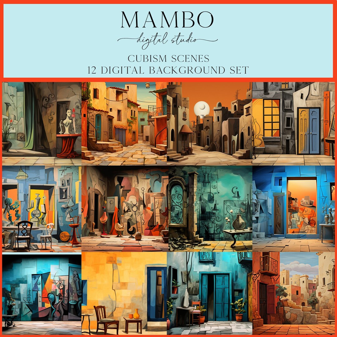 Cubism Art Scenes Dance Digital Backdrop Set, Photoshop Background ...