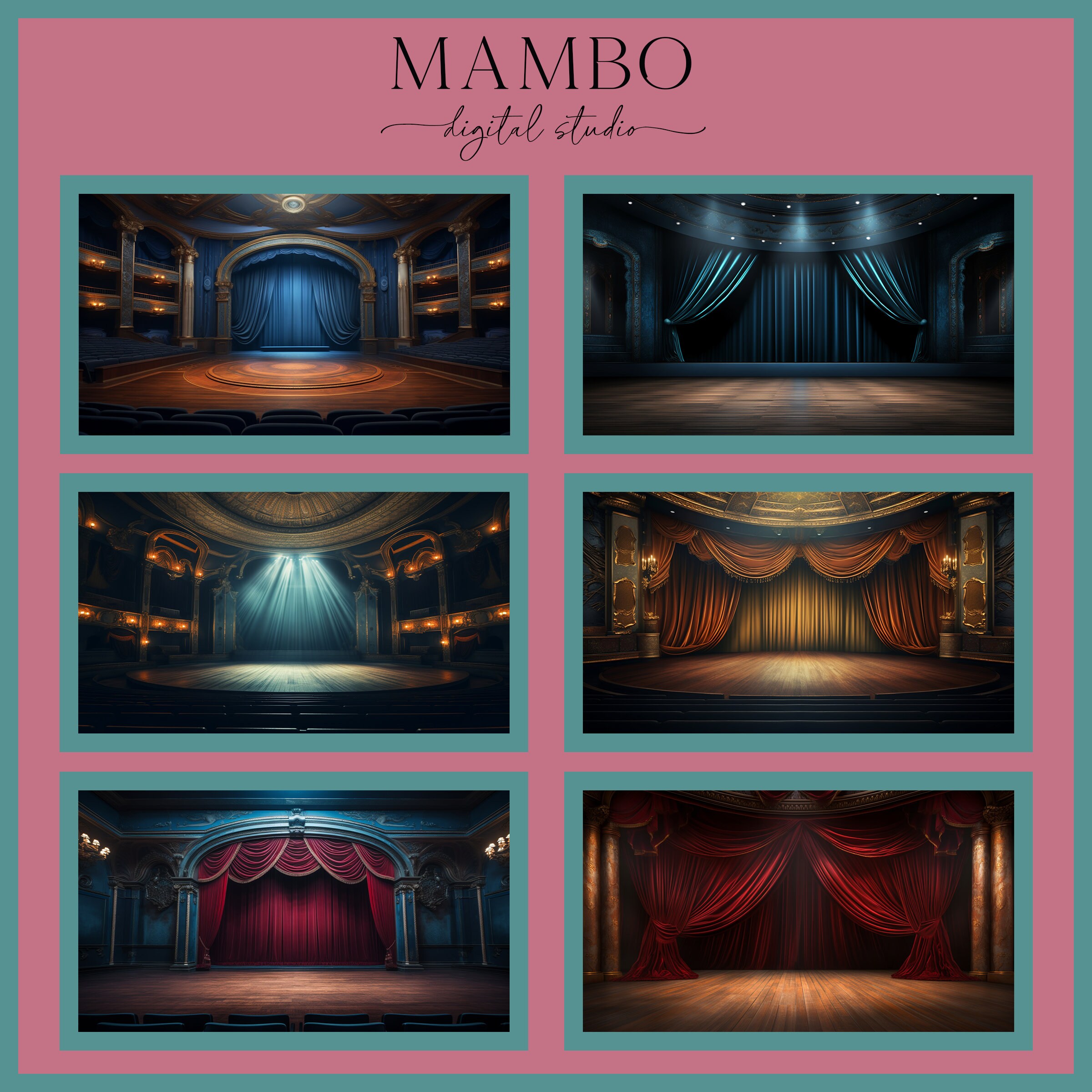 Theater Stages Digital Backdrop Set, Photoshop Background, Digital ...