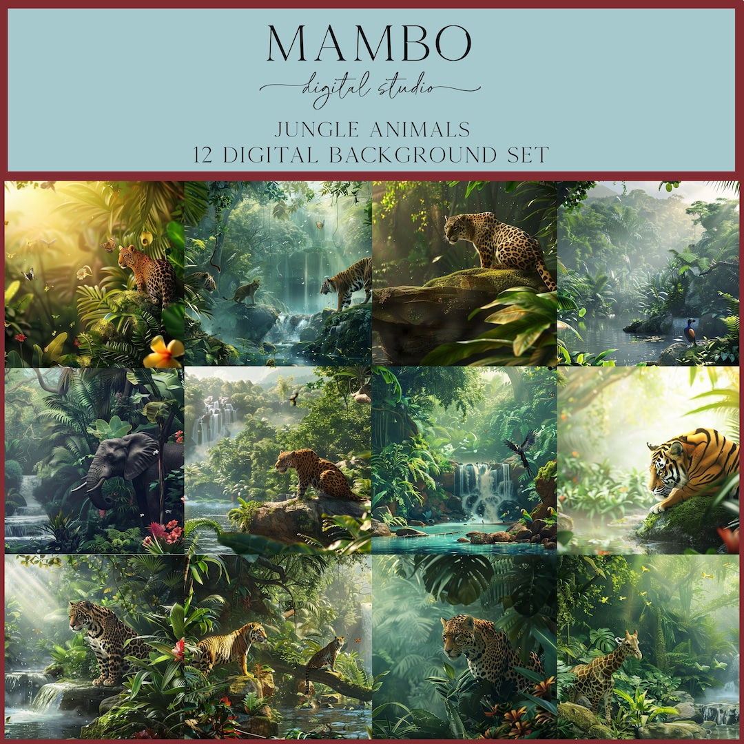 Jungle Animal Scenes Digital Backdrop Set, Photoshop Background ...