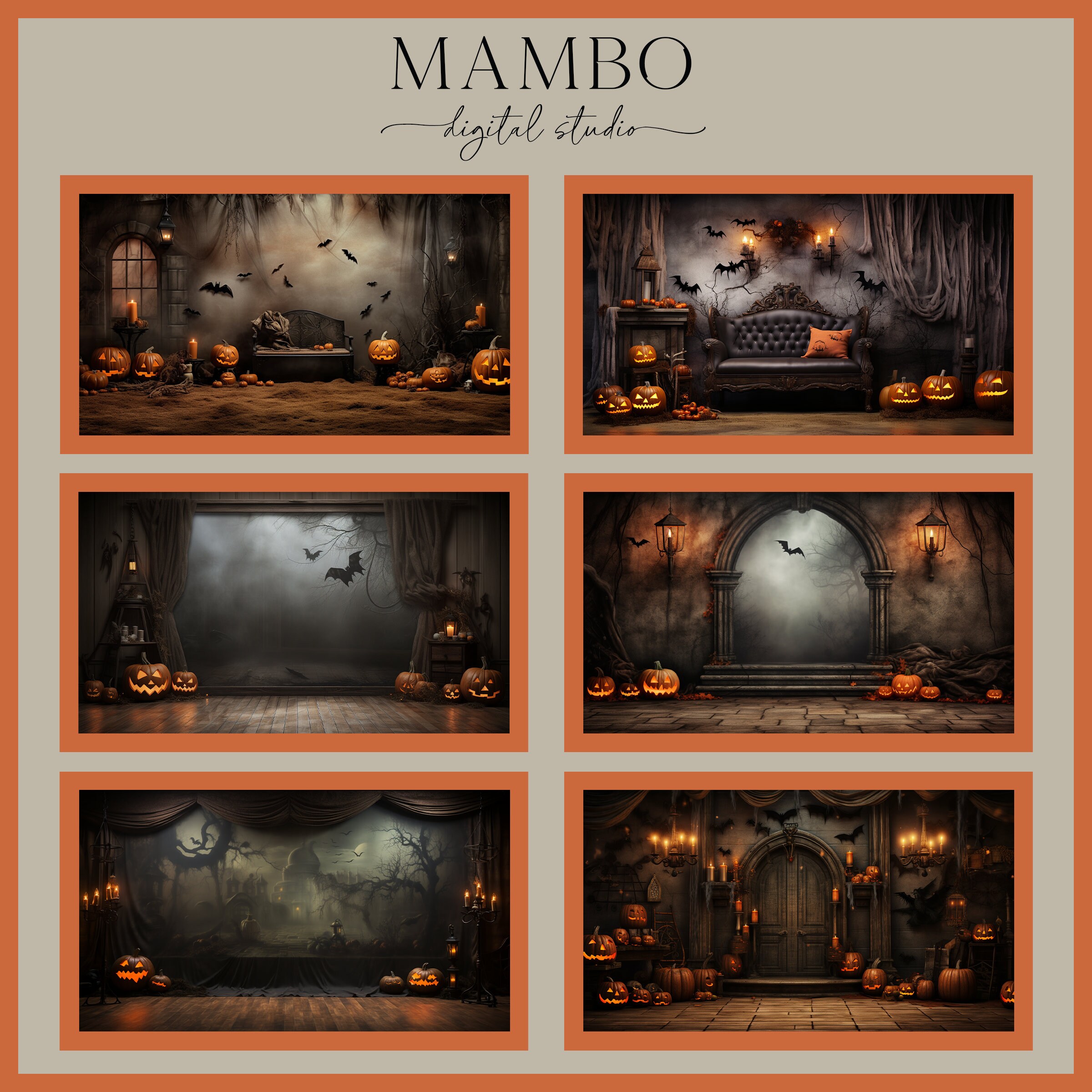 Halloween Studios Digital Backdrop Set, Photoshop Background, Digital ...