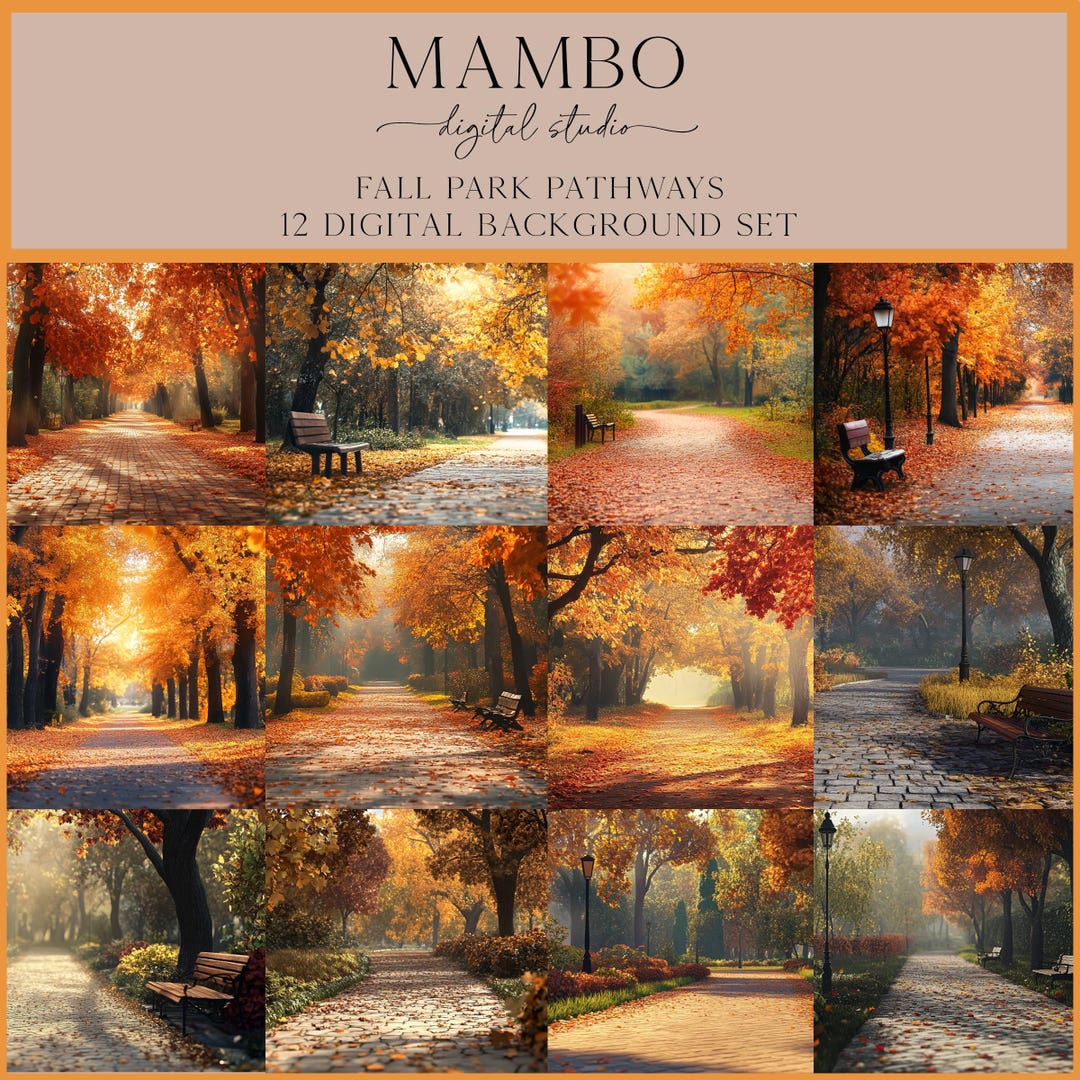 Autumn Fall Park Pathway Scenes Digital Backdrop Set, Photoshop ...