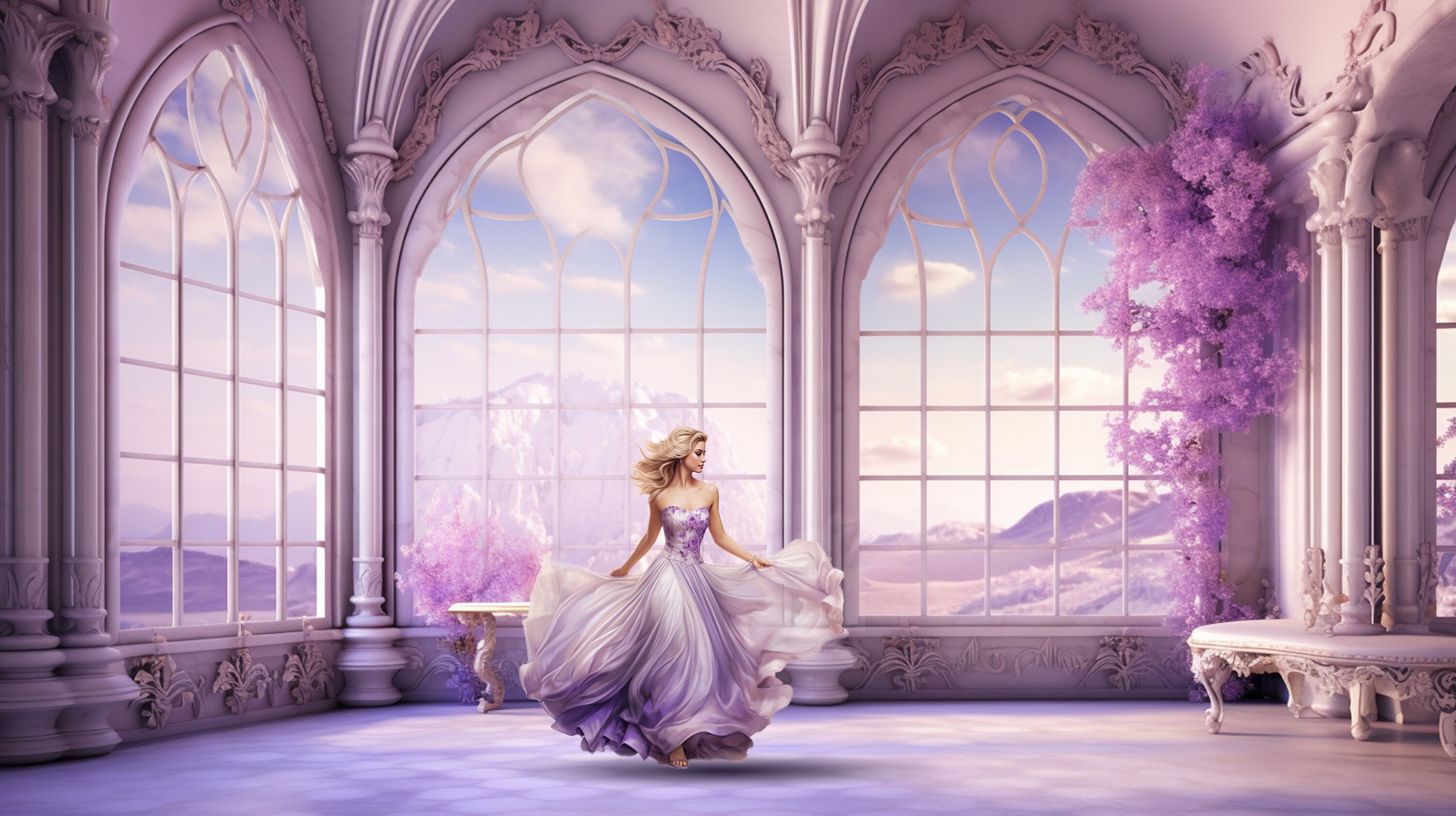Lavender Castle Rooms Fairytale Digital Backdrop Set, Photoshop ...