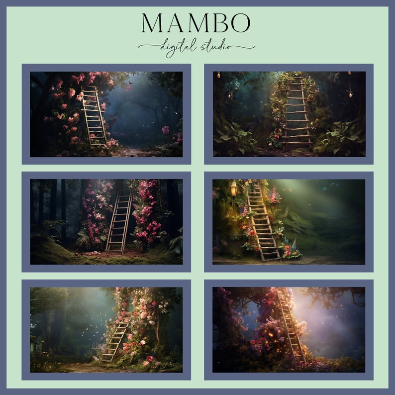 Floral Forest Ladders Digital Backdrop Set, Photoshop Background ...
