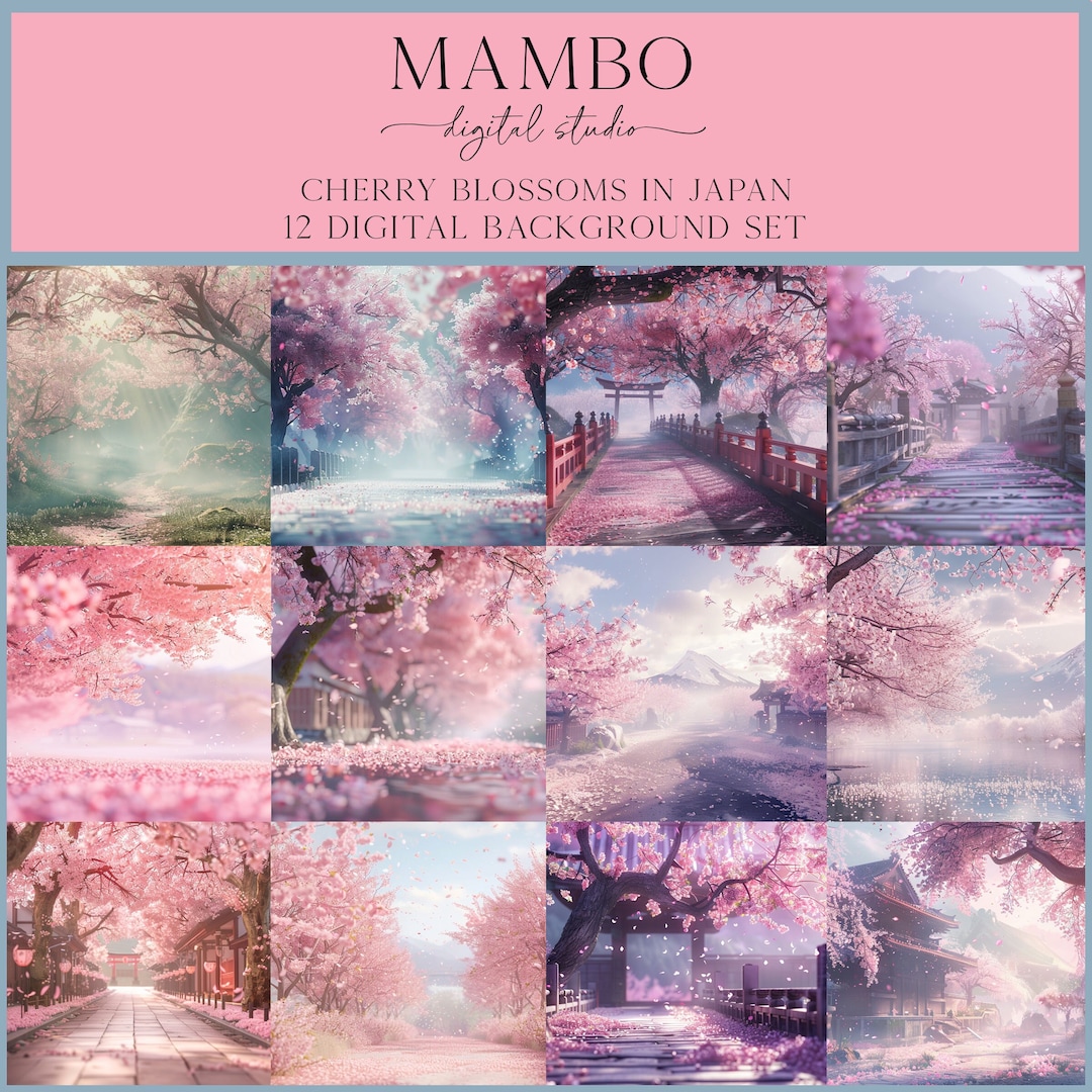 Cherry Blossoms in Japan Digital Backdrop Set, Photoshop Background ...
