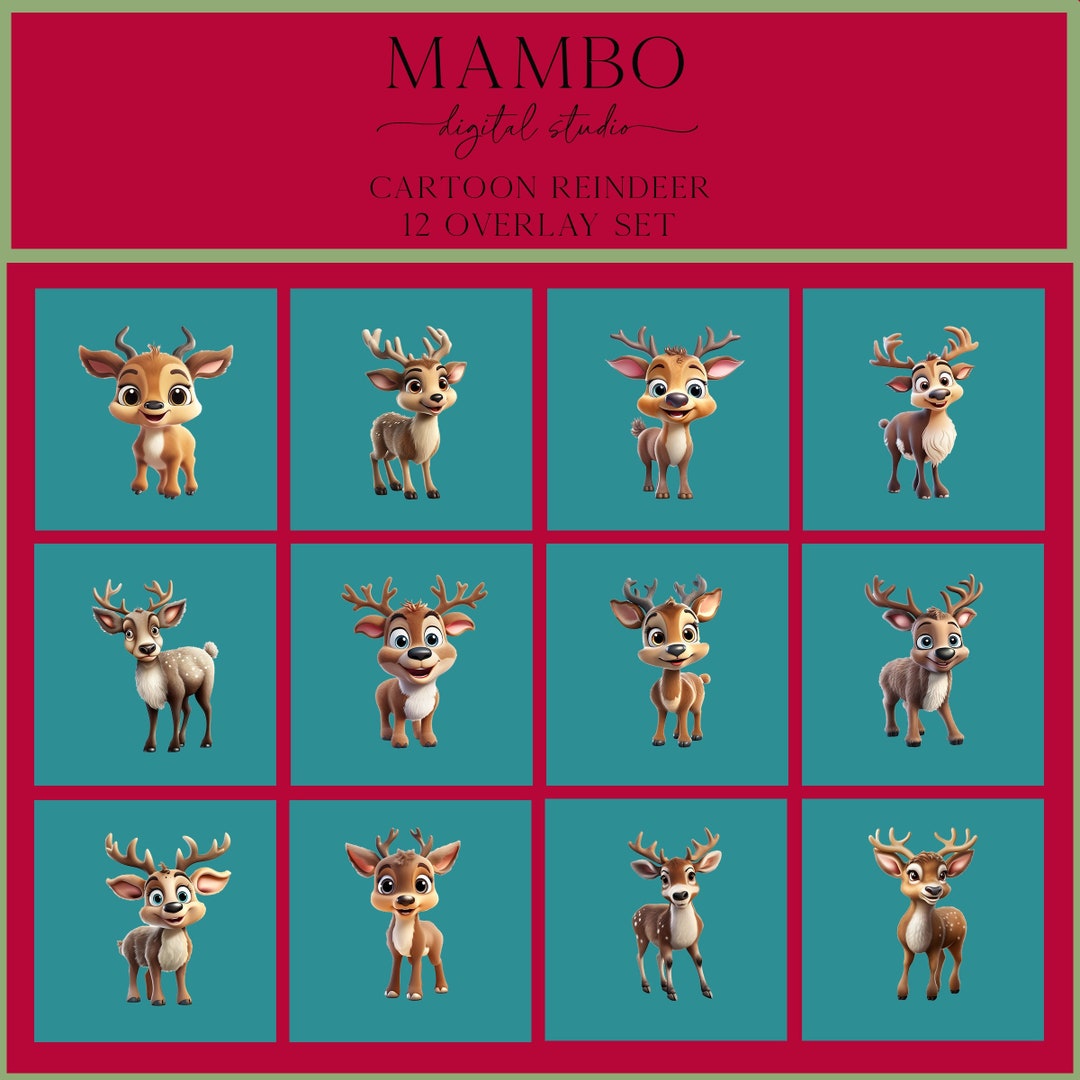 Cartoon Reindeer Christmas Photoshop Overlay Set, Photoshop Overlays ...
