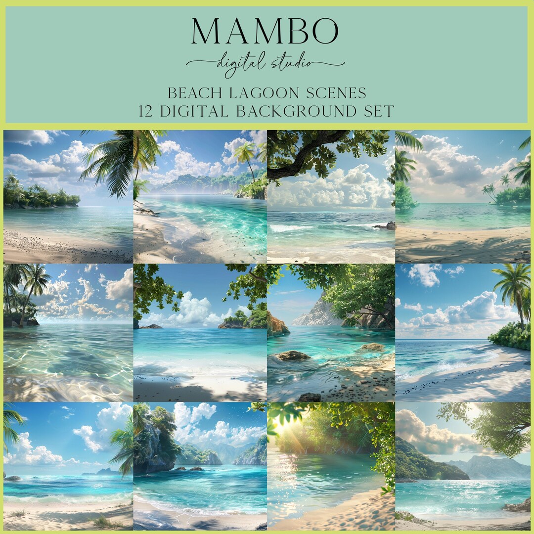 Beach Lagoon Scenes Digital Backdrop Set, Photoshop Background, Digital ...