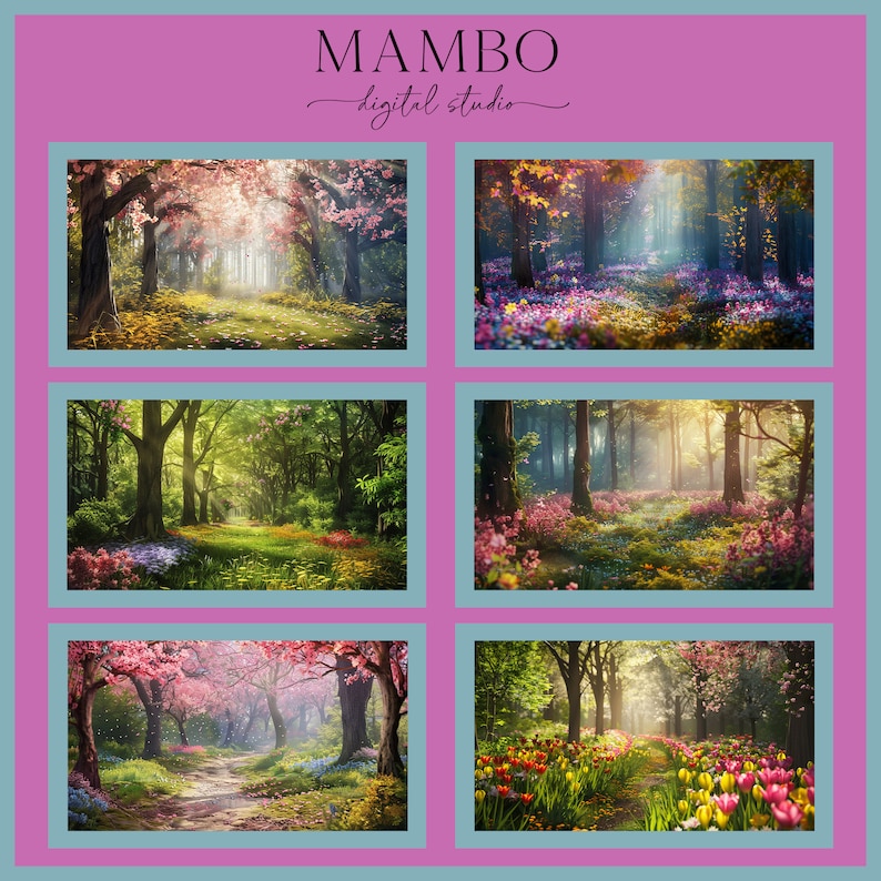 Colorful Spring Forests Digital Backdrop Set, Photoshop Background ...
