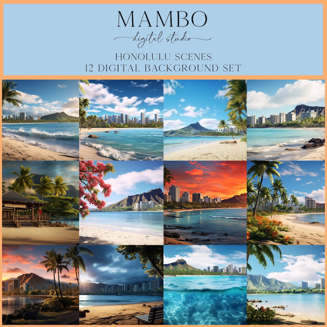 Honolulu Hawaii Digital Backdrop Set, Photoshop Background, Digital ...