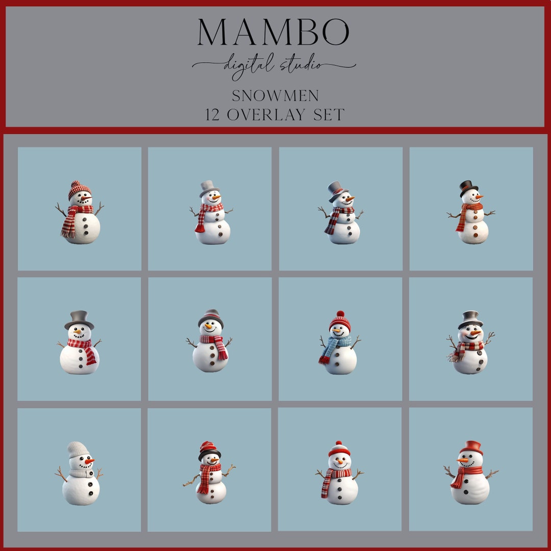 Snowman Christmas Photoshop Overlay Set, Photoshop Overlays, Digital ...