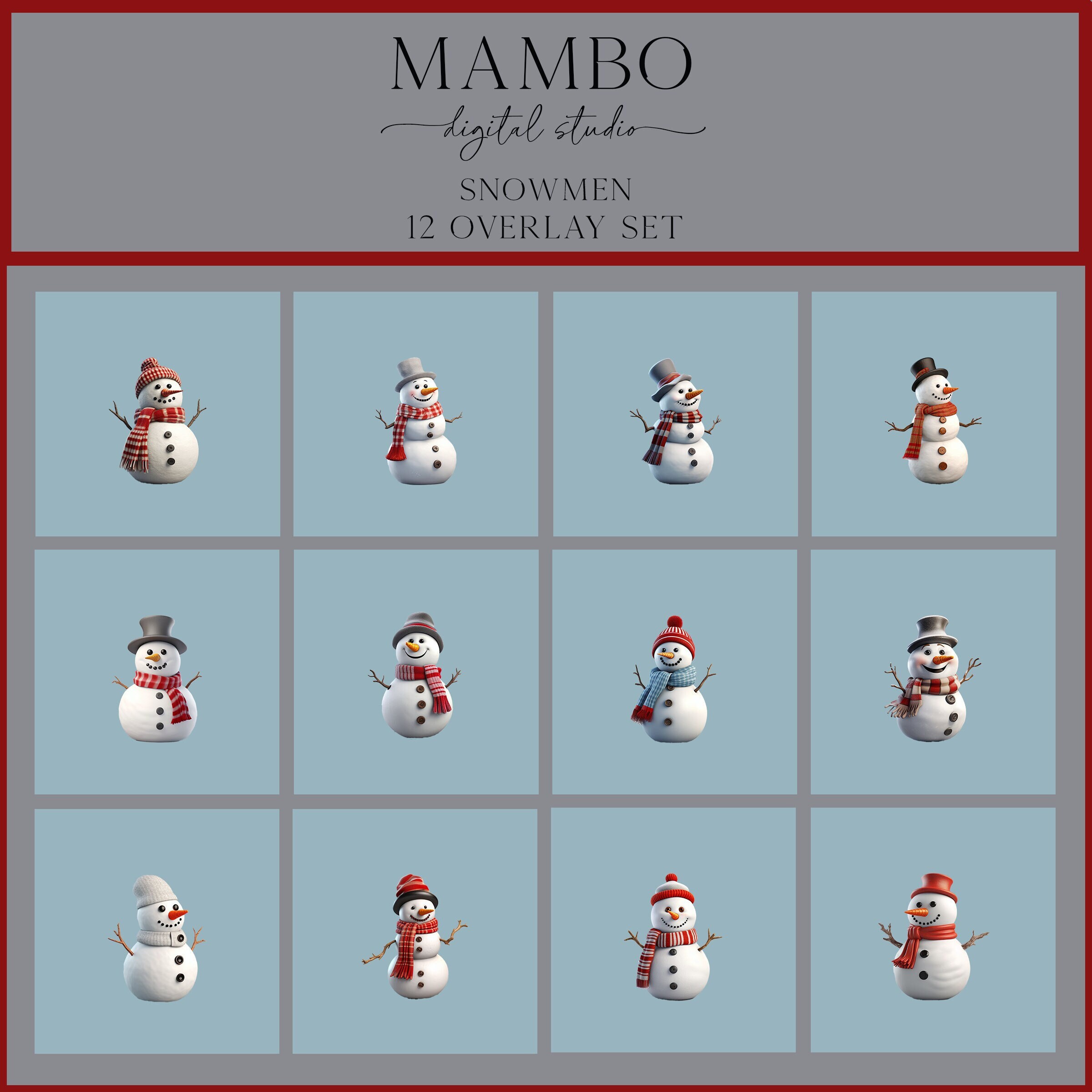 Snowman Christmas Photoshop Overlay Set, Photoshop Overlays, Digital ...