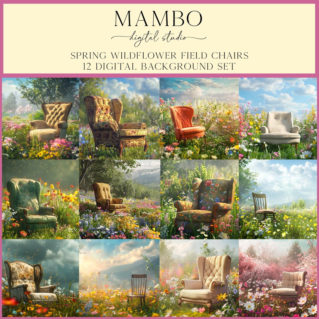 Spring Wildflower Field Chairs Digital Backdrop Set, Photoshop ...