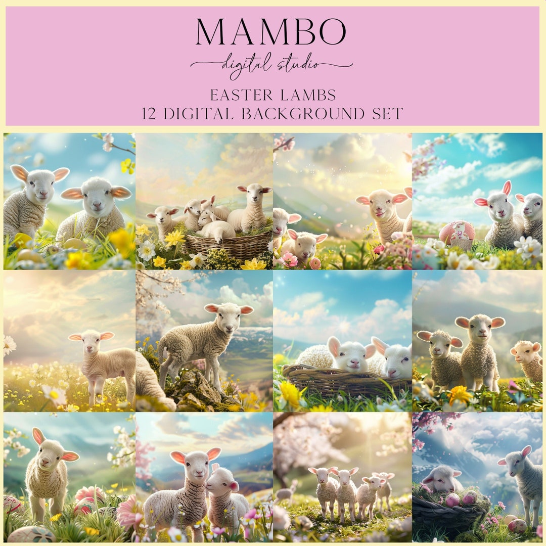 Easter Lambs Spring Scenes Digital Backdrop Set, Photoshop Background ...