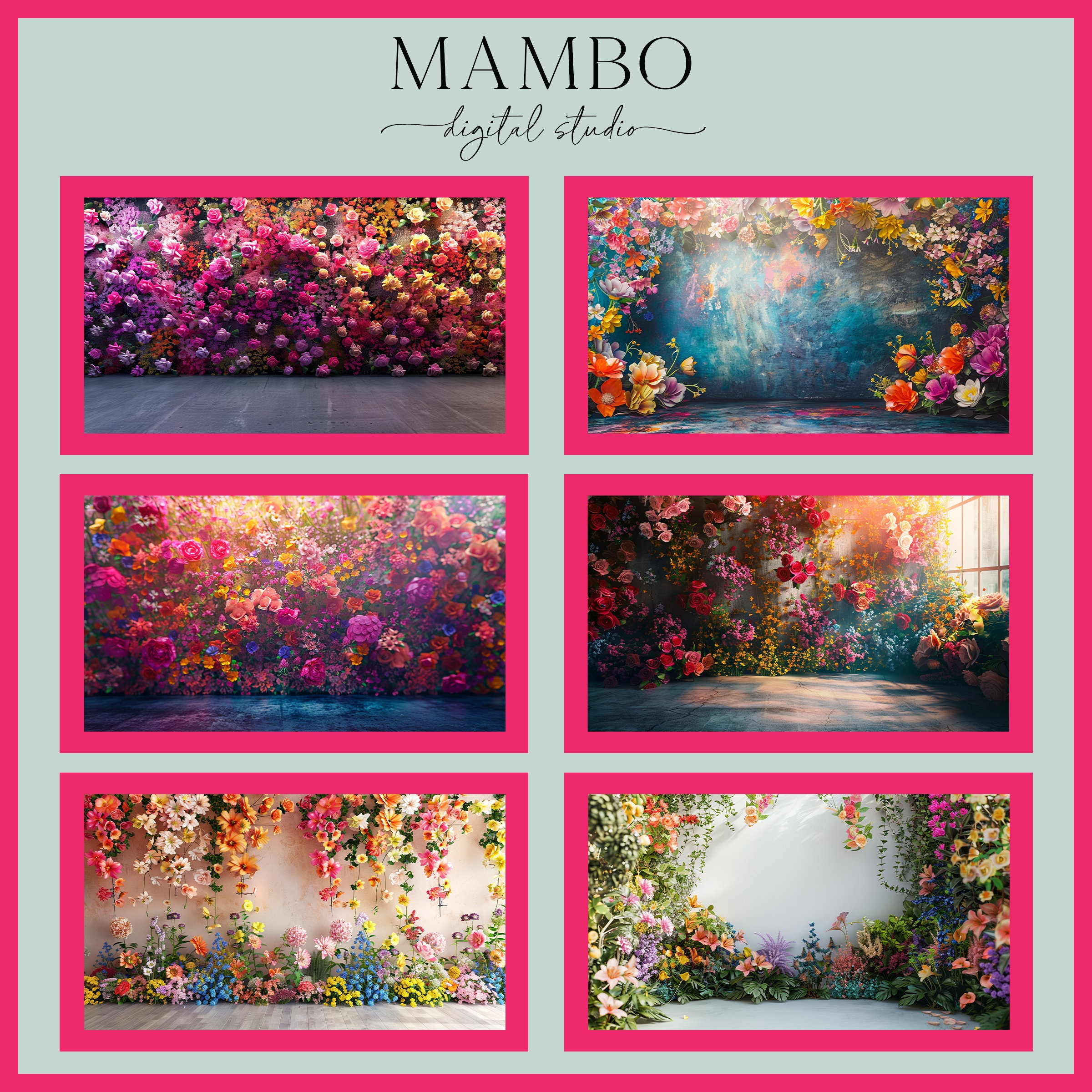 Flower Wall Studios Digital Backdrop Set, Photoshop Background, Digital ...