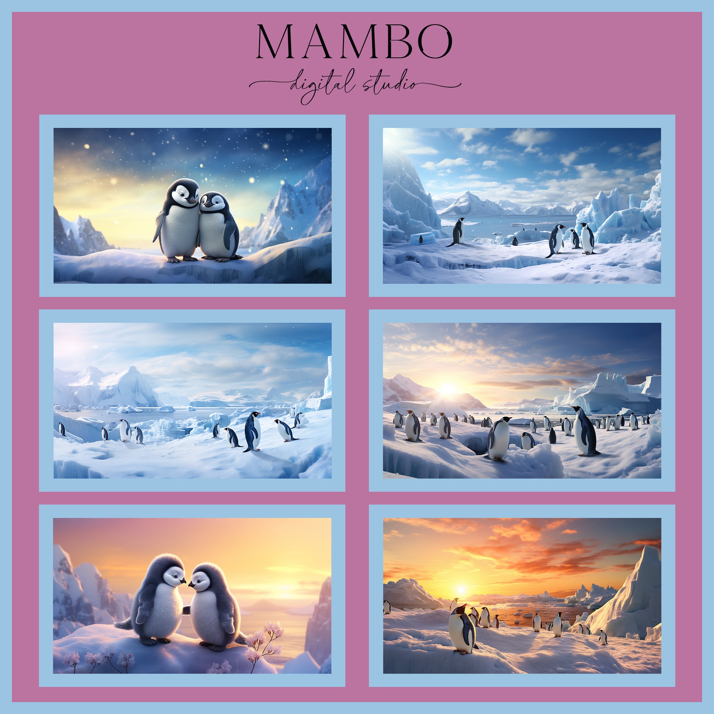 Penguin Arctic Scenes Digital Backdrop Set, Photoshop Background ...