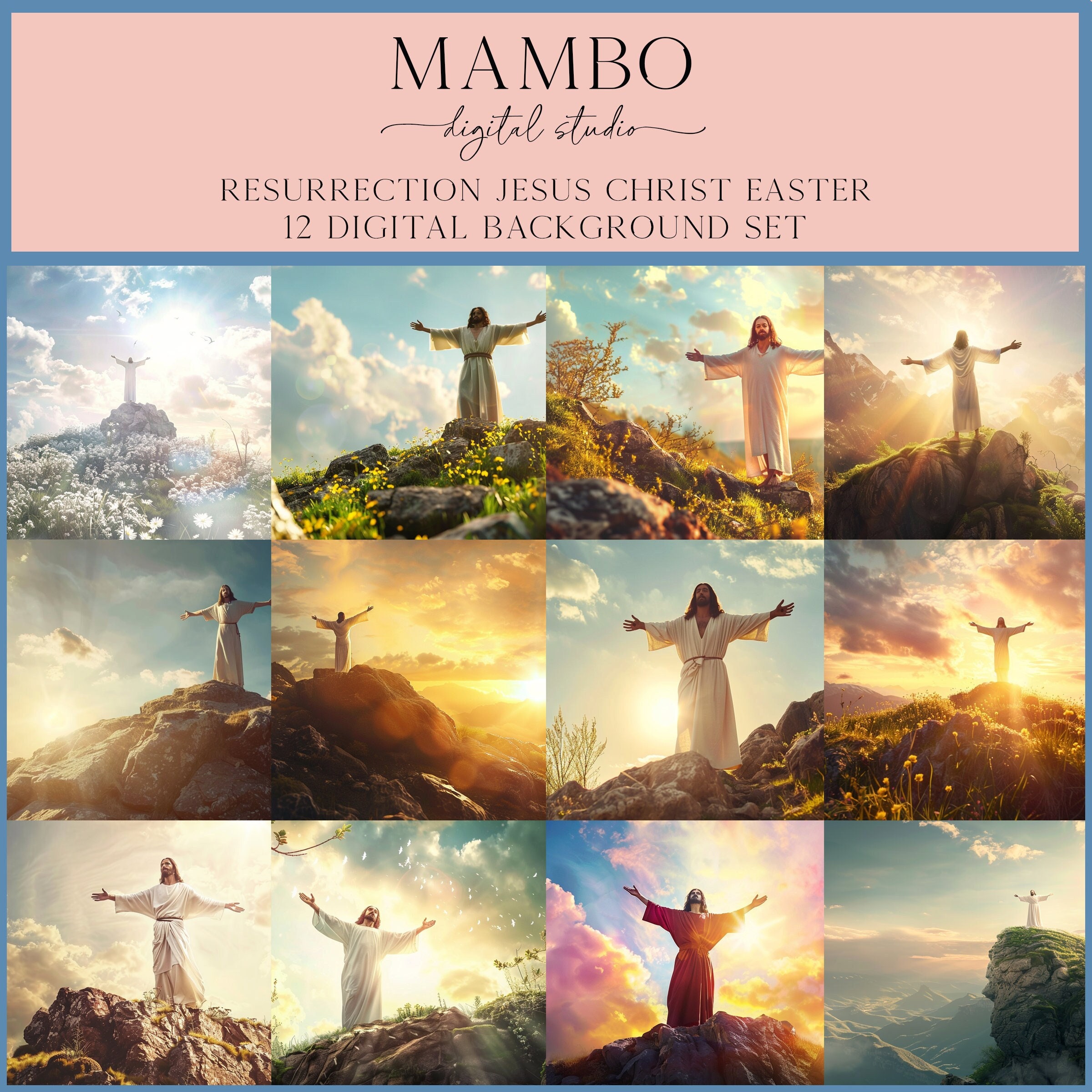 Resurrection Jesus Christ Easter Scenes Digital Backdrop Set, Photoshop ...
