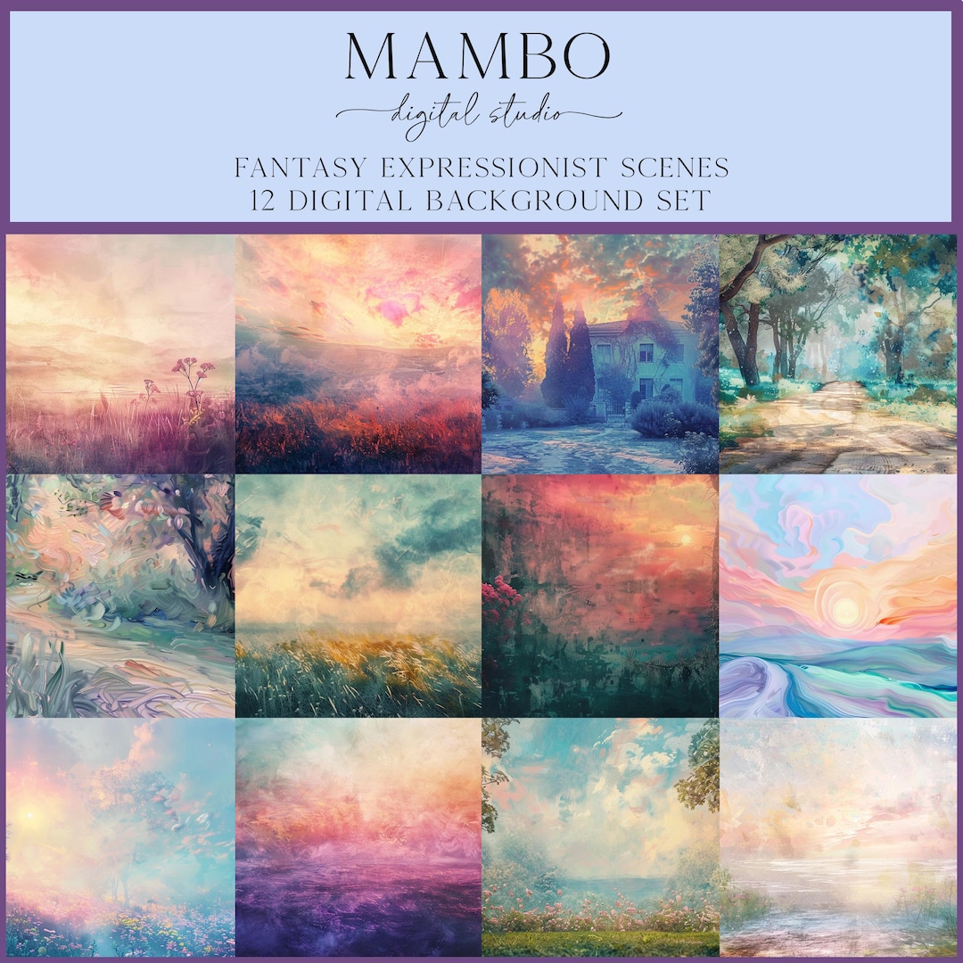 Fantasy Expressionist Art Scenes Digital Backdrop Set, Photoshop ...