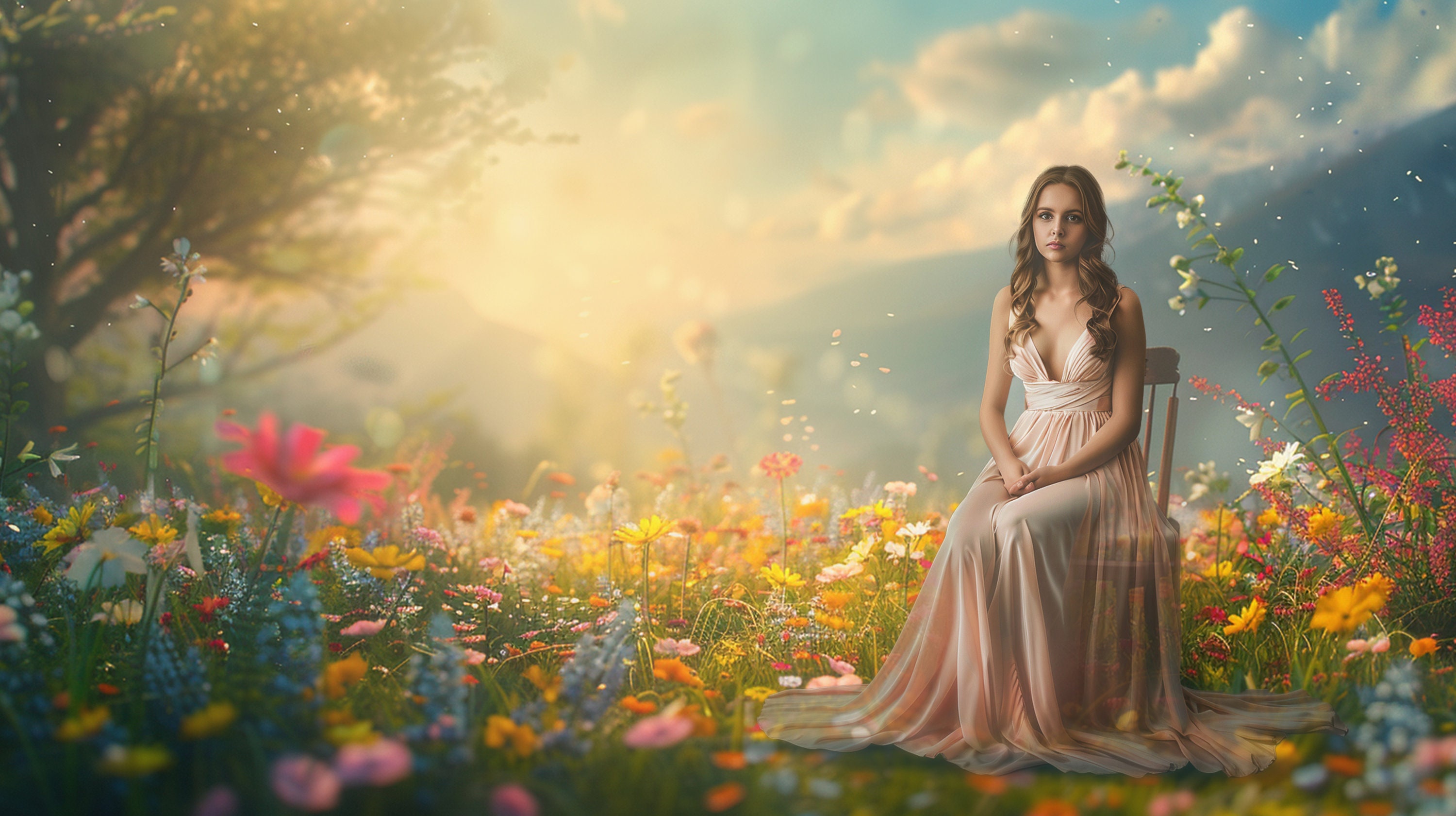 Spring Wildflower Field Chairs Digital Backdrop Set, Photoshop ...