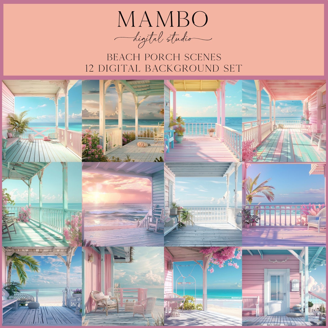 Beach Porch Scenes Digital Backdrop Set, Photoshop Background, Digital ...