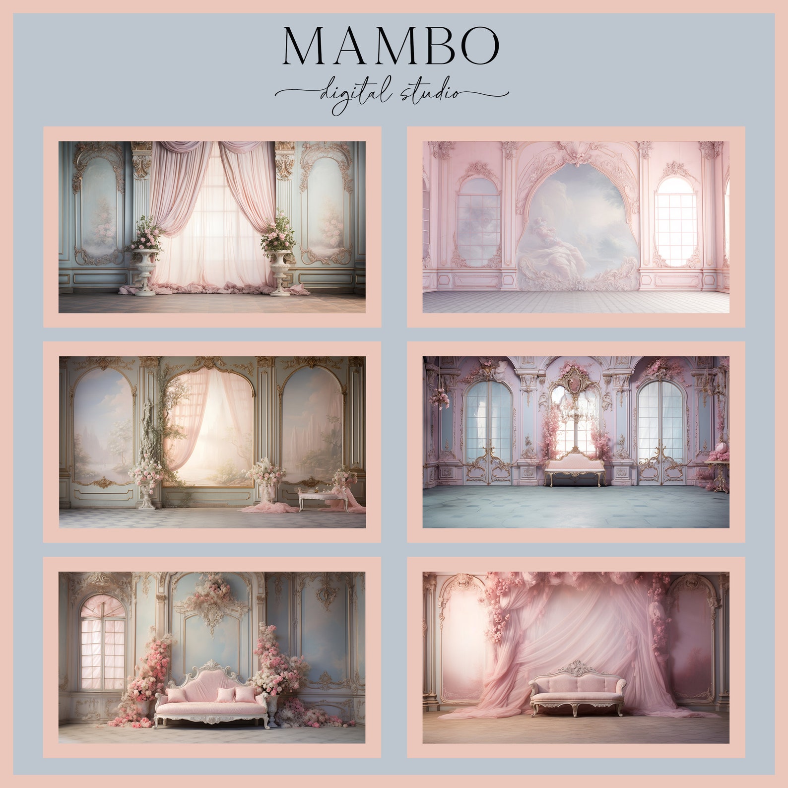 Pastel Rococo Studio Scenes, Digital Backdrop Set, Photoshop Background ...