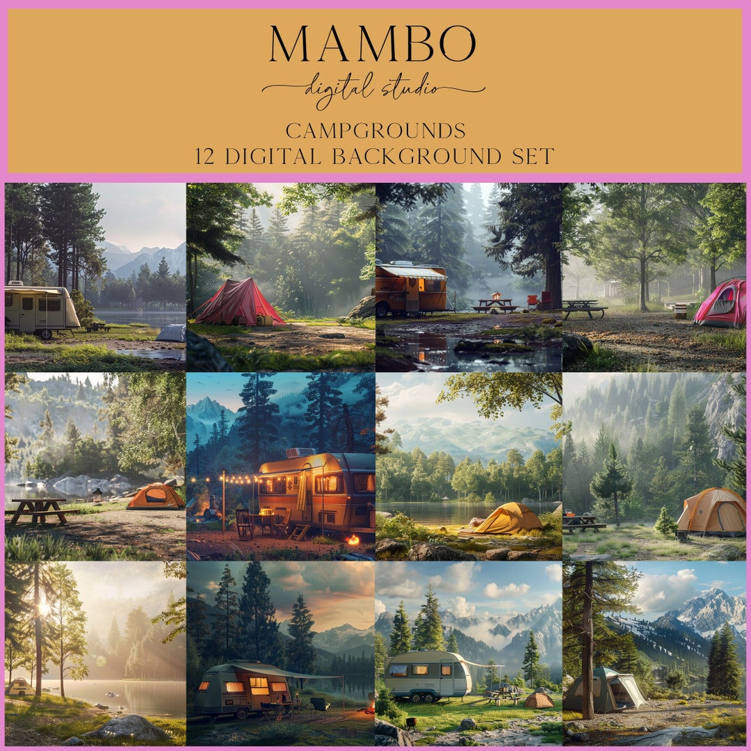 Campgrounds Camping Digital Backdrop Set, Photoshop Background, Digital ...