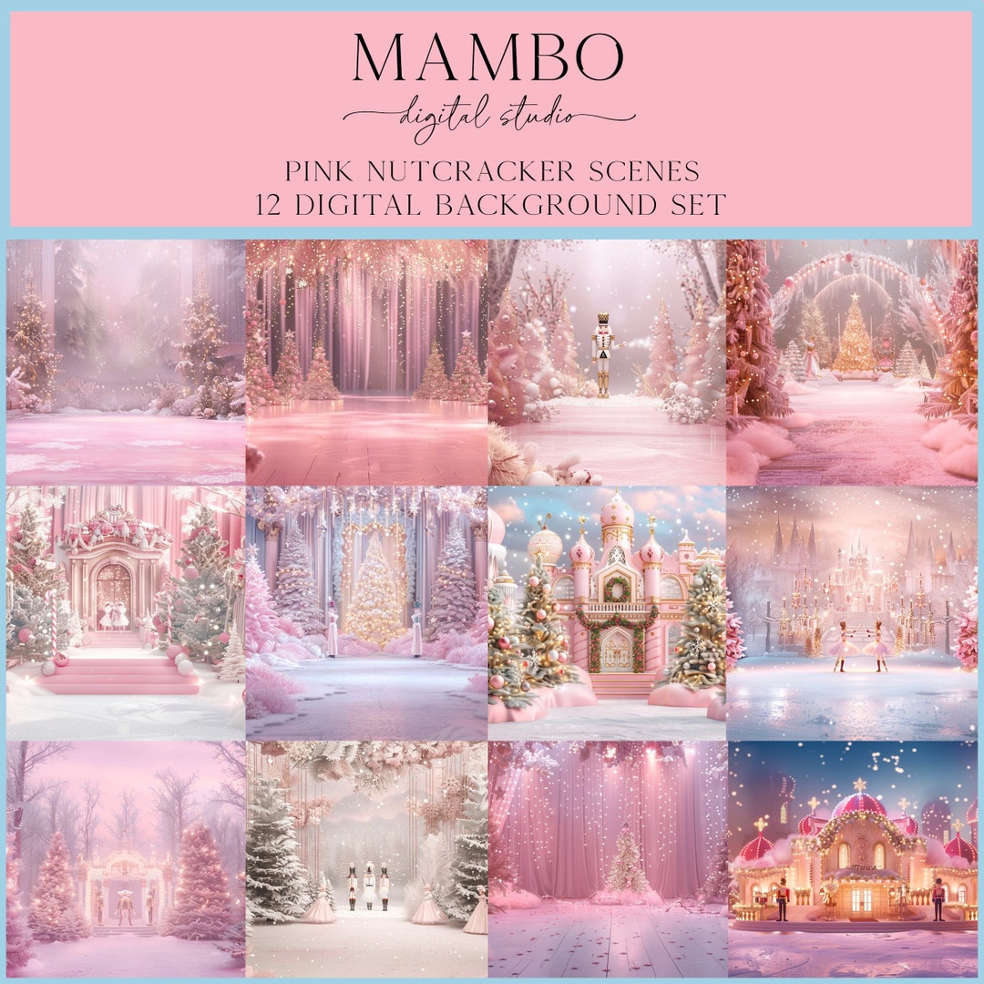Pink Nutcracker Scenes Dance Digital Backdrop Set, Photoshop Background ...