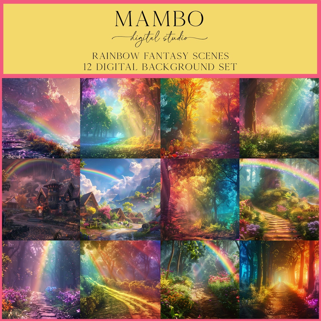 Rainbow Fantasy Scenes Digital Backdrop Set, Photoshop Background ...