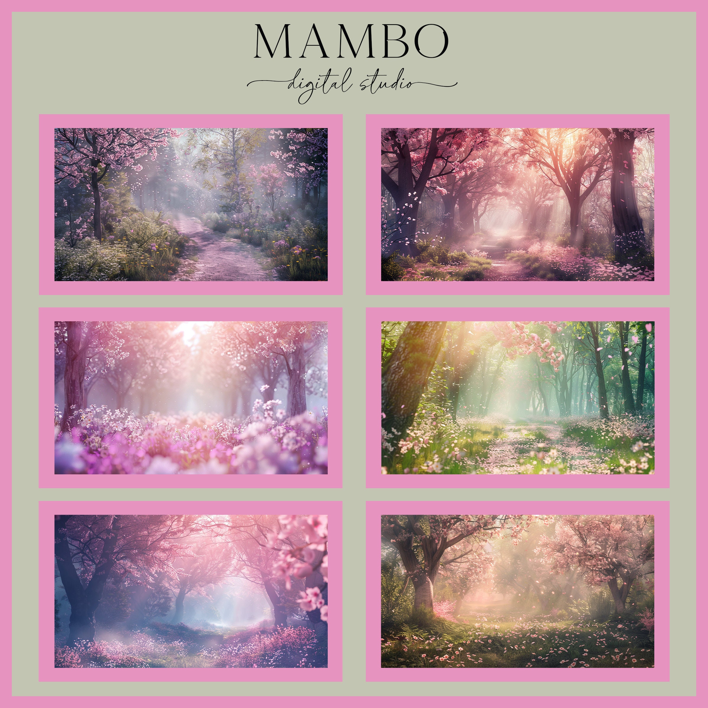 Spring Forest Scenes Digital Backdrop Set, Photoshop Background ...