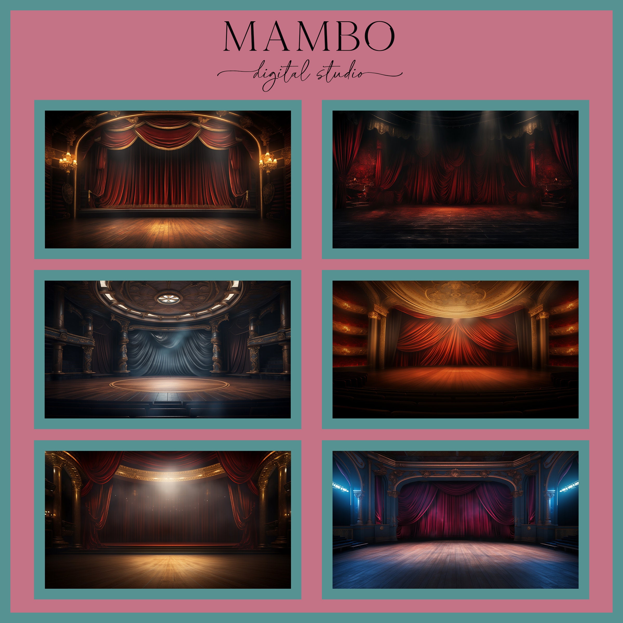 Theater Stages Digital Backdrop Set, Photoshop Background, Digital ...
