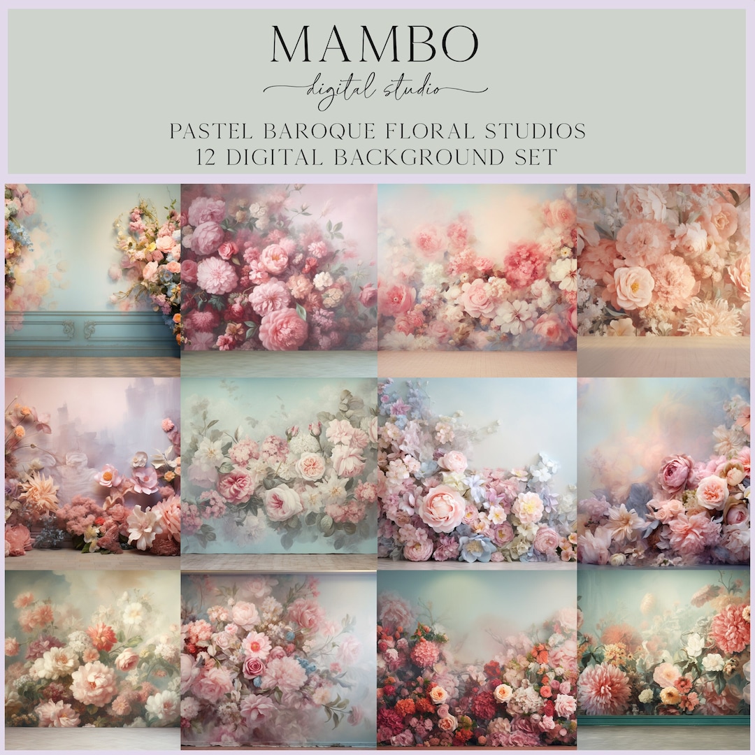 Pastel Baroque Floral Studios Digital Backdrop Set, Photoshop ...