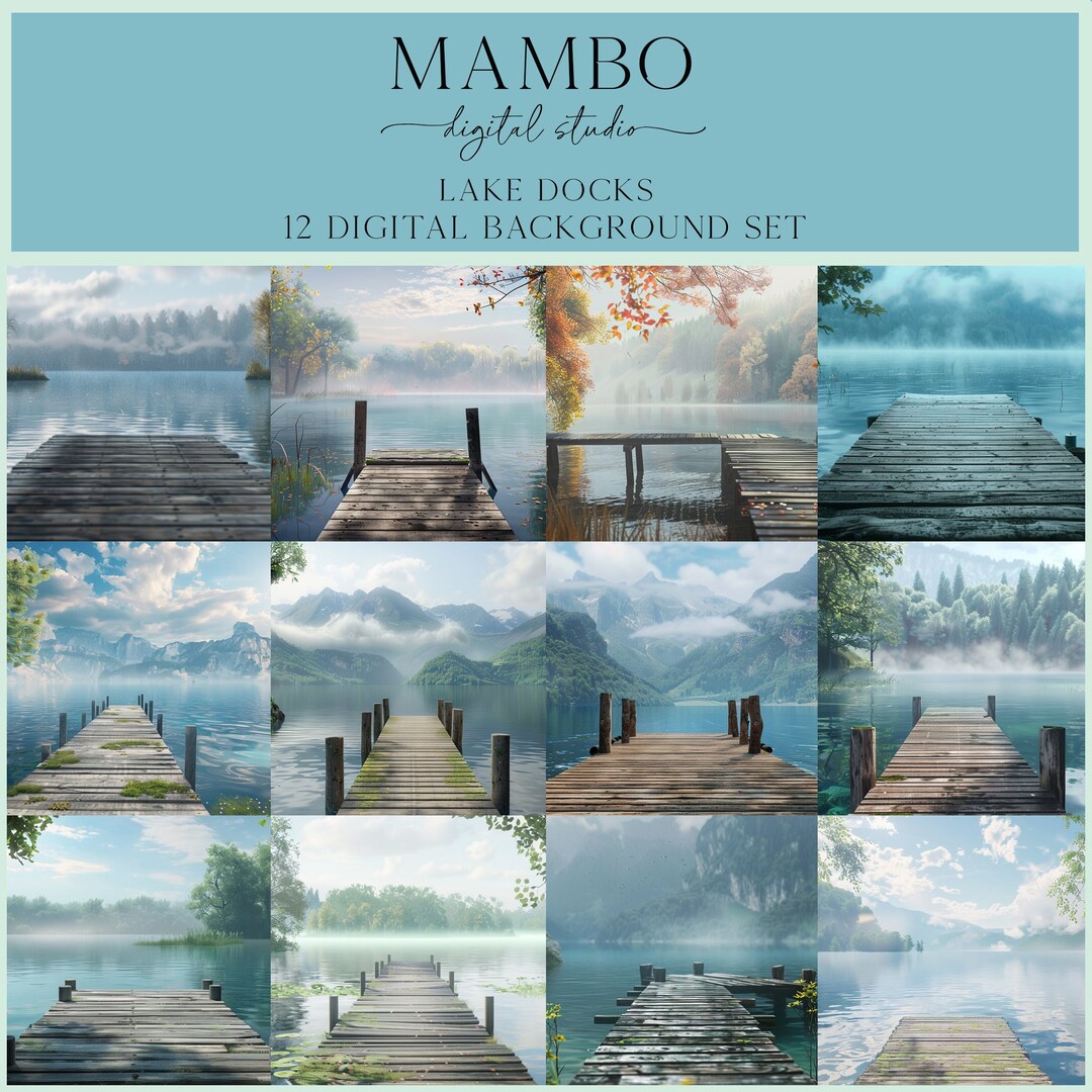 Lake Docks Digital Backdrop Set, Photoshop Background, Digital ...