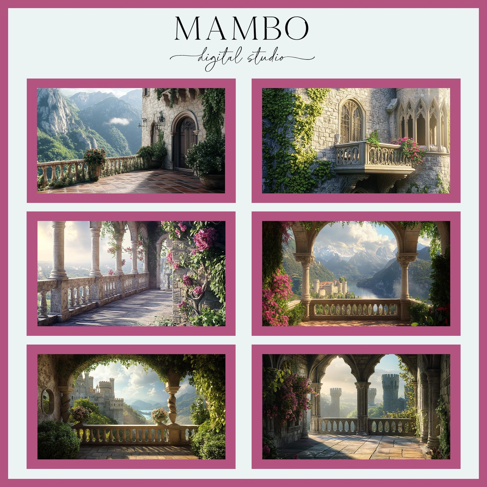 Fantasy Castle Balcony Scenes Digital Backdrop Set, Photoshop ...