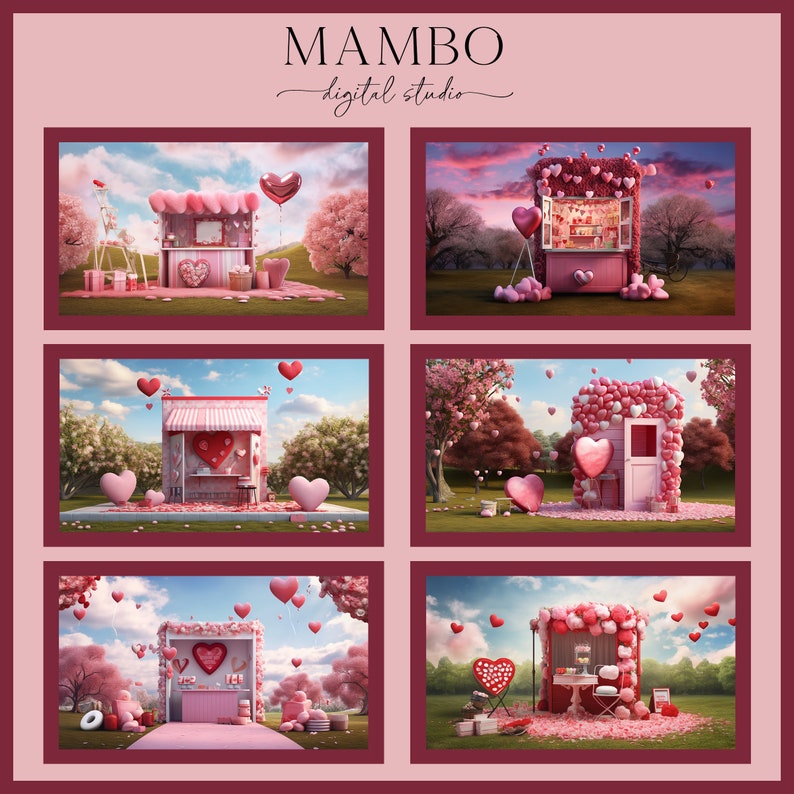 Valentine Kissing Booths Digital Backdrop Set, Photoshop Background ...