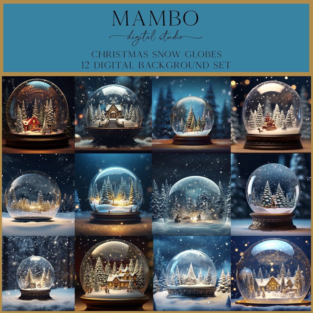 Christmas Snow Globes Digital Backdrop Set, Photoshop Background ...
