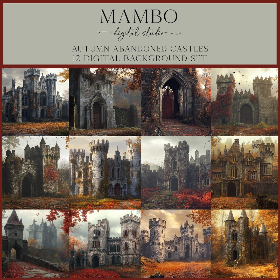 Autumn Abandoned Castle Fall Scenes Digital Backdrop Set, Photoshop ...