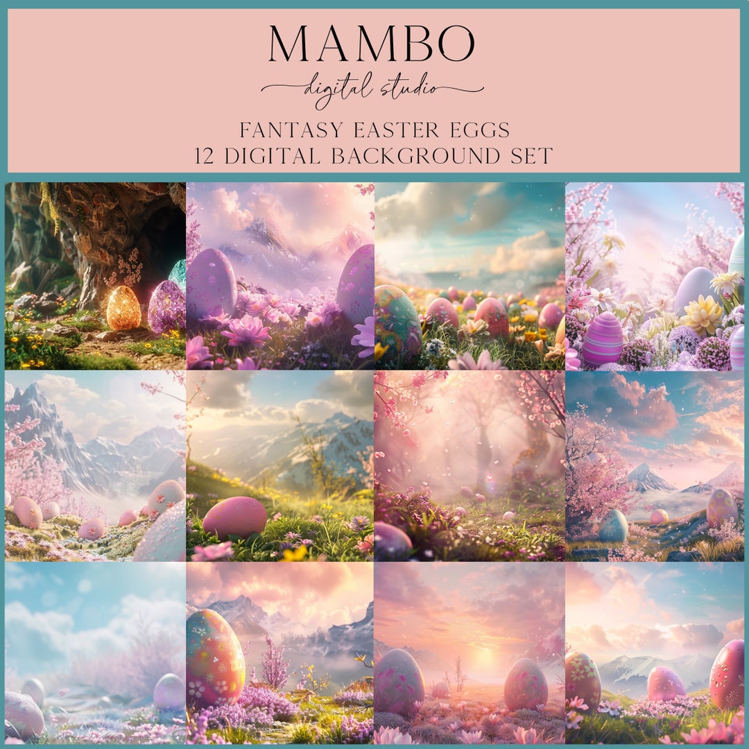 Fantasy Easter Egg Spring Scenes Digital Backdrop Set, Photoshop ...
